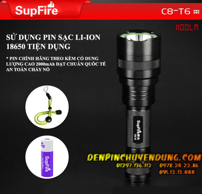 Đèn pin SupFire C8-T6 Khuyến Mãi Giá Tốt Nhất - Đèn Pin Chuyên Dụng